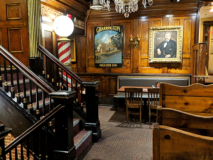 A staircase that wouldn't be out of place in a historic novel, leading to more dining adventures. That barber pole suggests Darryl's previous life included more than just food.