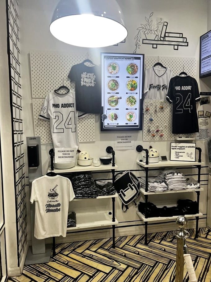 Wear your pho addiction proudly with merch that's as cleverly designed as the restaurant itself. The "Pho Addict" jersey speaks to my soul.