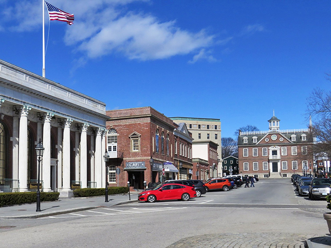 Colonial-era architecture meets modern-day commerce in Newport's historic district. These buildings have survived centuries of New England winters and still look fabulous.