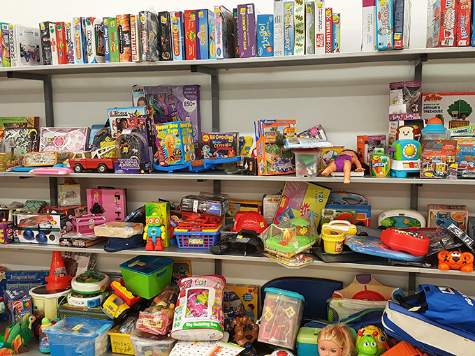 Childhood nostalgia overflows from these packed shelves. Yesterday's beloved toys await new adventures with the next generation of imaginative kids.