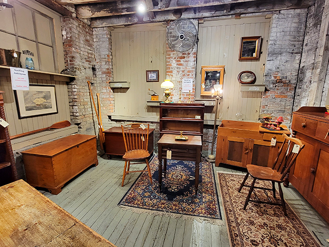 A furniture vignette that whispers tales of family dinners and fireside chats. That oriental rug has probably witnessed more history than most textbooks.