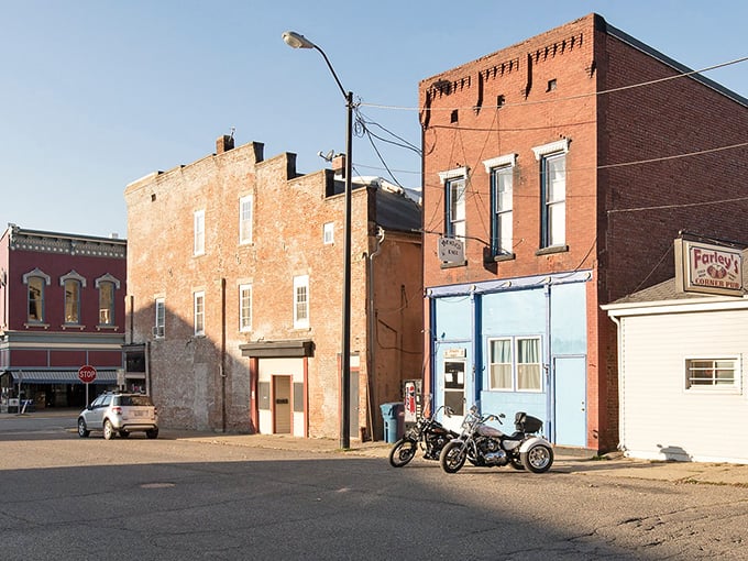 Vintage buildings in Attica's downtown square have witnessed generations of local life, from horse-drawn buggies to hybrid cars.