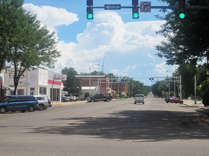 Rocky Ford's modest main street features historic storefronts where small-town living meets affordability.