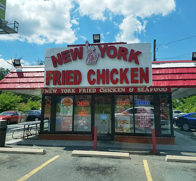 When "New York Fried Chicken" lights up the night, it's like finding a golden ticket to crispy heaven.