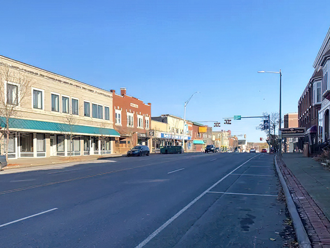 Presque Isle's wide Main Street offers ample parking and easy access to local businesses&mdash;northern Maine practicality at its finest.