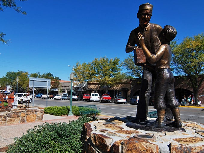 A bronze statue celebrates Sterling's community spirit. Some towns put their values right out front!