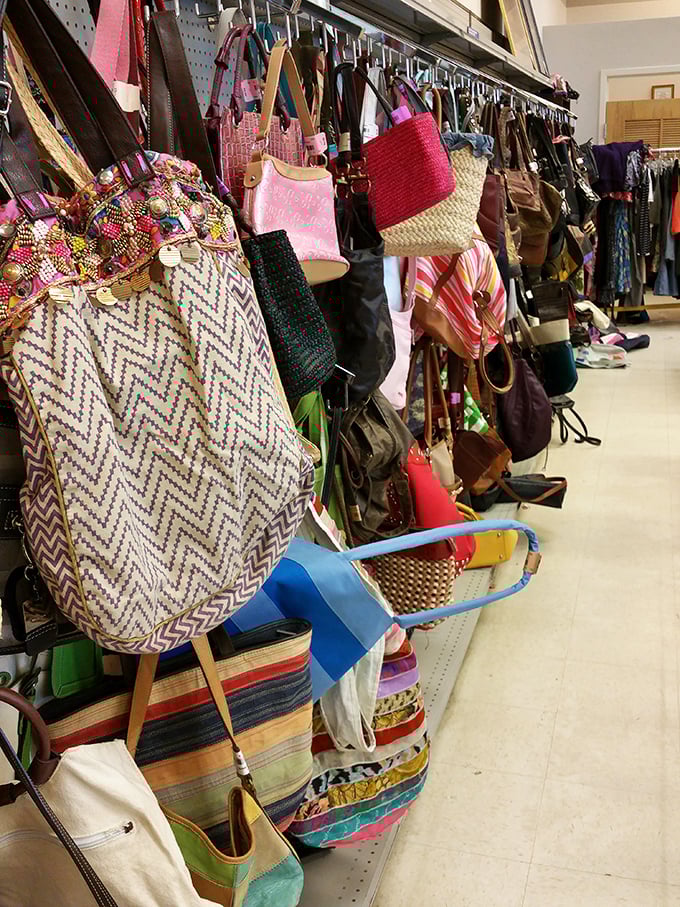 Handbag heaven for the budget-conscious fashionista. That chevron tote would cost a week's salary new, but here it's less than a fancy lunch.