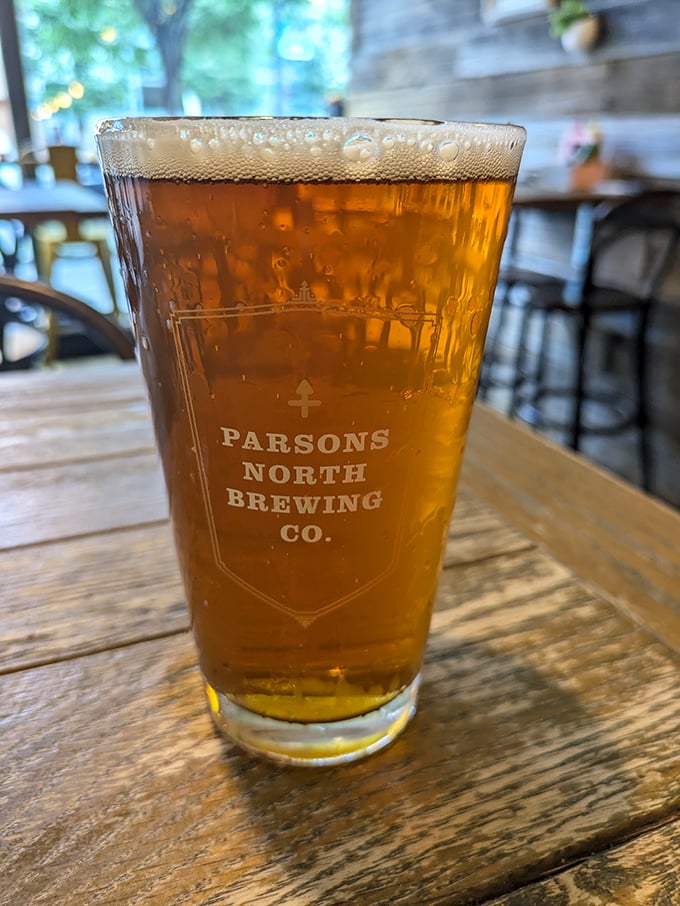 This golden pint from Parsons North Brewing Co. isn't just beer&mdash;it's liquid sunshine, perfectly complementing Bareburger's menu. The foam collar is just showing off.