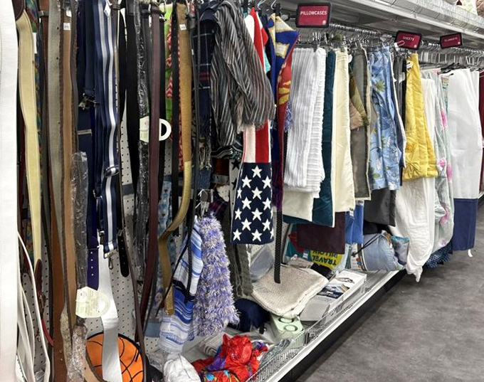 From patriotic prints to practical belts, this textile treasure trove offers solutions to wardrobe malfunctions and home decorating dilemmas alike.