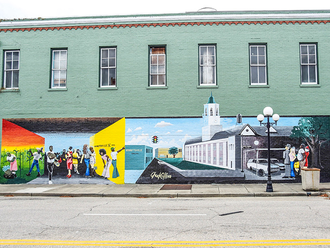 This vibrant mural doesn't just decorate a wall&mdash;it tells Bennettsville's story in technicolor splendor for all who pass by.