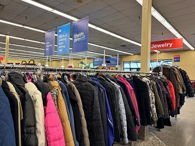 The winter coat section &ndash; a rainbow of insulated protection against Fairbanks winters that makes Canada Goose executives nervous.