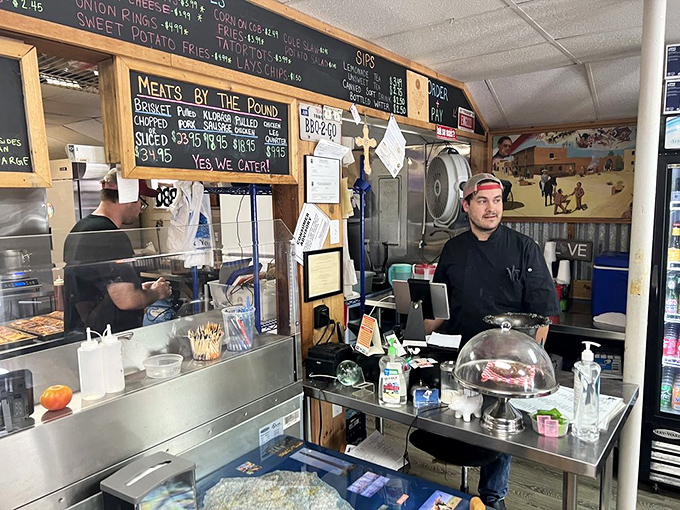 Behind this counter, barbecue magic happens. The chalkboard menu tells you what's available today&mdash;until it's not.