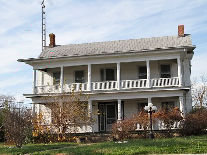 This stately white home with wraparound porches practically whispers "come sit a spell" &ndash; Southern hospitality with a Hoosier accent.