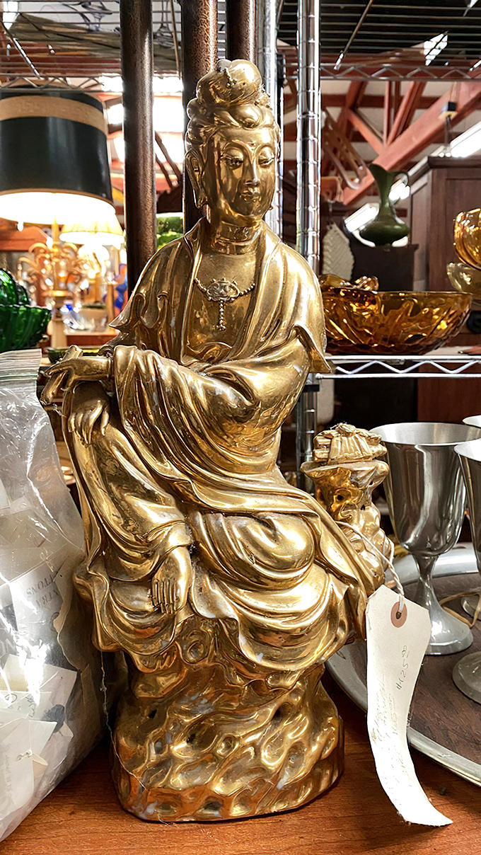 This golden Buddha radiates tranquility amid the treasure hunt chaos. Instant zen for your home office or meditation corner.