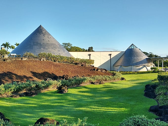The 'Imiloa Astronomy Center's distinctive cones reach skyward like volcanic peaks &ndash; where Hawaiian cultural knowledge meets cosmic exploration.