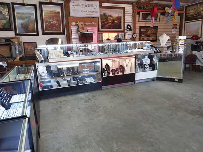 Sparkle central! This jewelry display transforms ordinary glass cases into treasure chests where someone's perfect statement piece is waiting to be discovered.