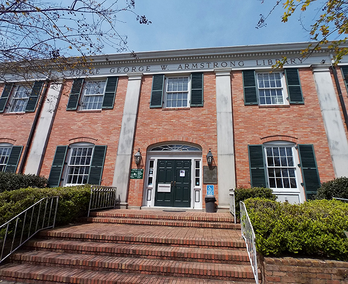 The Armstrong Library welcomes knowledge-seekers with classic columns and Southern charm&mdash;retirement reading never looked so distinguished.