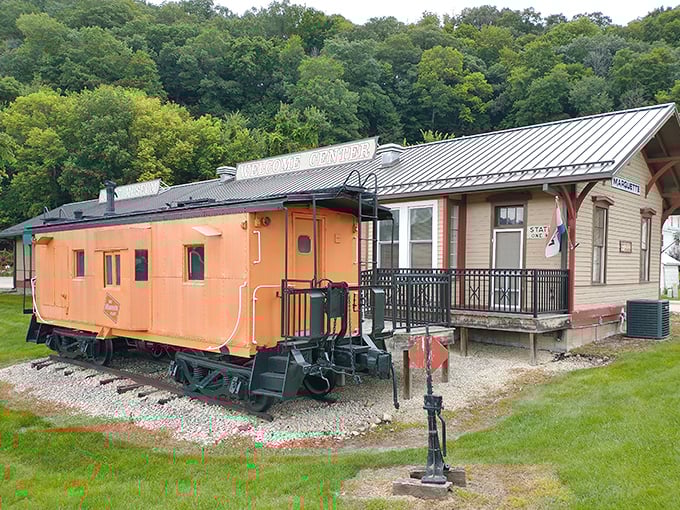 The Marquette Depot Museum proves that even transportation history can be colorful. That orange caboose is begging for a photo op!
