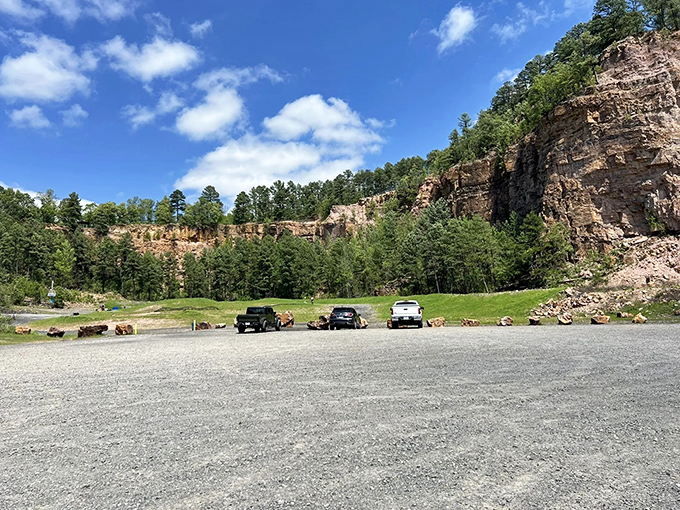 The gateway to adventure awaits. This unassuming parking area is where countless memorable journeys through Emerald Park begin.