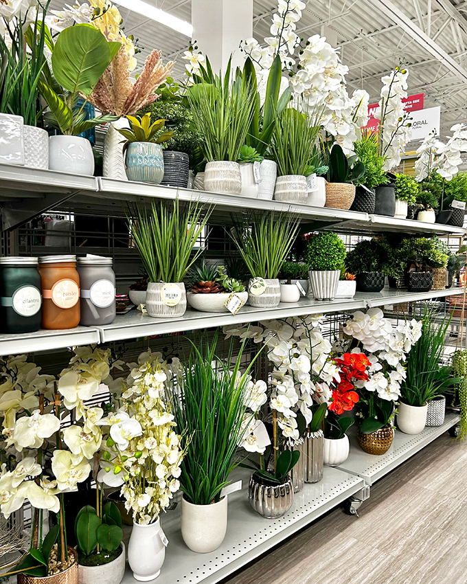 Faux botanicals that deliver perpetual spring without the watering commitment. Perfect for plant enthusiasts with black thumbs.