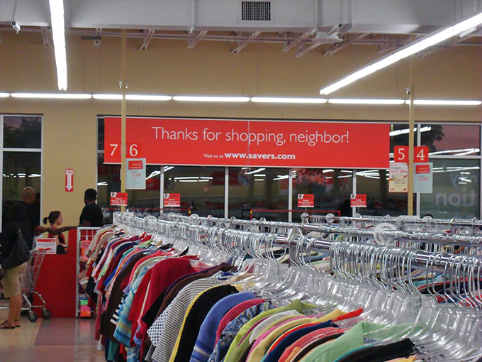 "Thanks for shopping, neighbor!" The sign says it all&mdash;this isn't just retail, it's community recycling with style points.