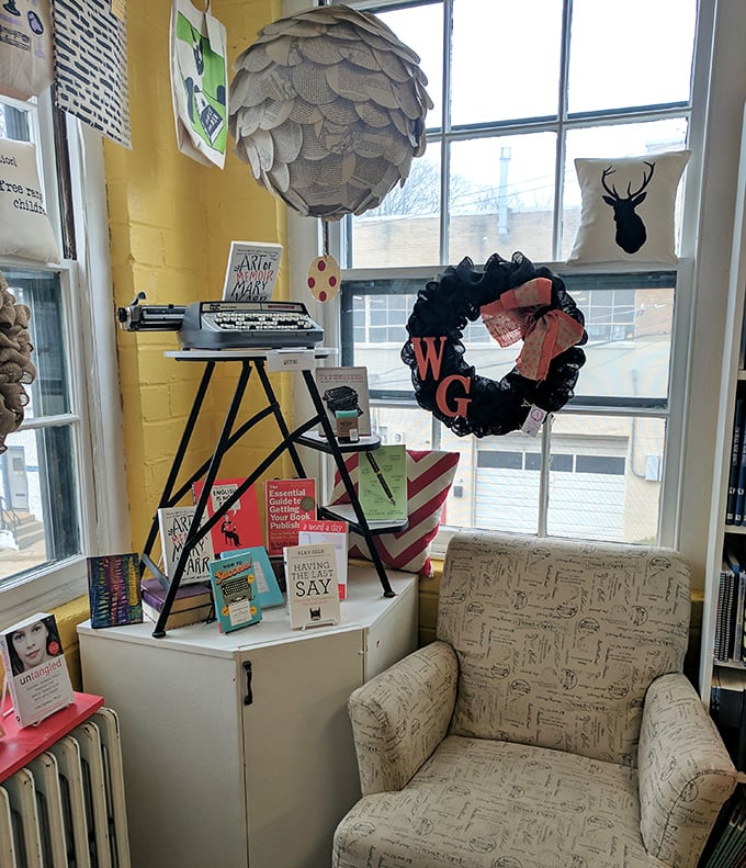 A vintage typewriter and comfy chair create the perfect nook for literary daydreaming. Writers welcome, inspiration guaranteed.