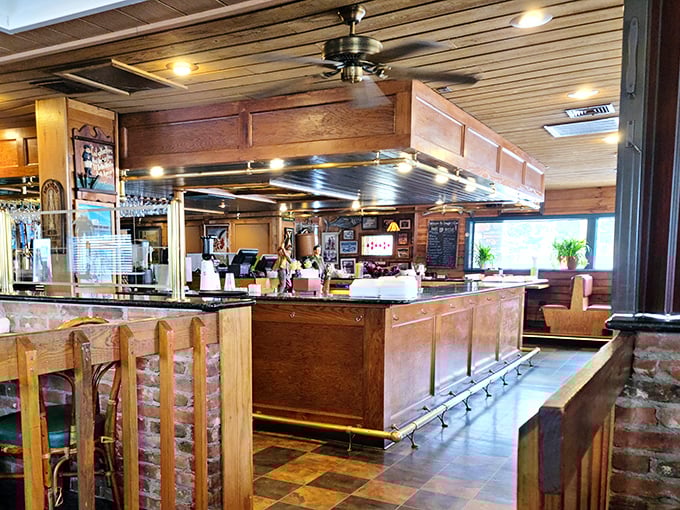 Where the magic happens &ndash; the service counter bridges the gap between kitchen wizardry and dining room delight. Nautical meets practical.