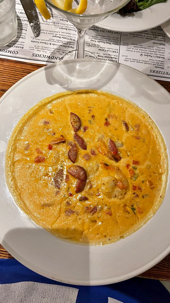 Shrimp and grits swimming in a creamy, smoky broth&mdash;Southern comfort meets Mid-Atlantic sophistication in one glorious bowl.