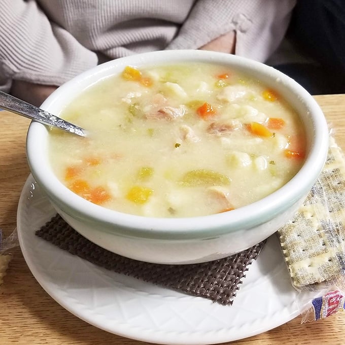 Chicken soup for more than just the soul&mdash;chunks of tender meat swimming in a creamy broth that grandmother would approve of, maybe even envy.