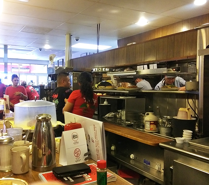 Counter seating lets you watch the kitchen ballet, where eggs get cracked and hash browns get flipped with practiced precision.