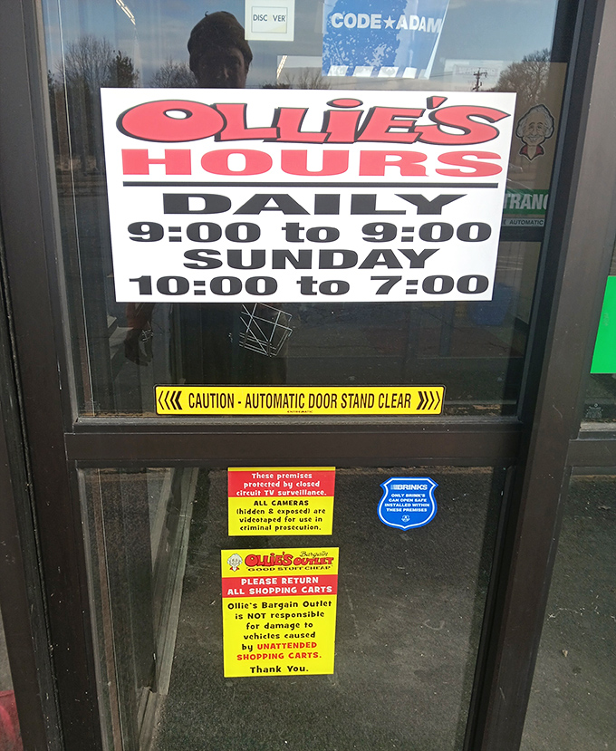 Store hours posted clearly&mdash;because treasure hunting requires proper planning and a full day's commitment to bargain exploration.