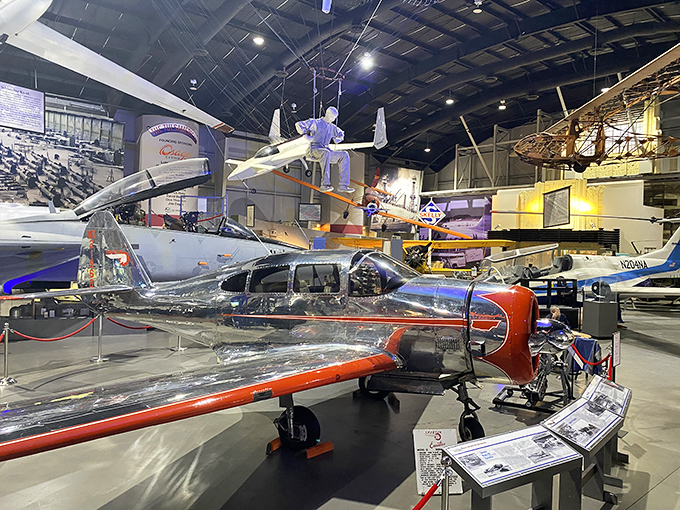 Vintage aircraft at the Tulsa Air and Space Museum tell stories of aviation pioneers who once soared through Oklahoma's vast skies.