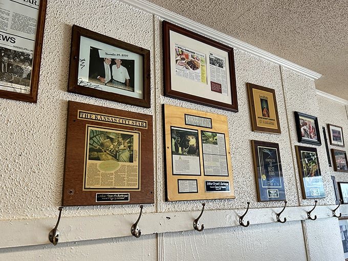 The wall of fame &ndash; paper accolades that tell the story of a barbecue institution. History you can almost taste.