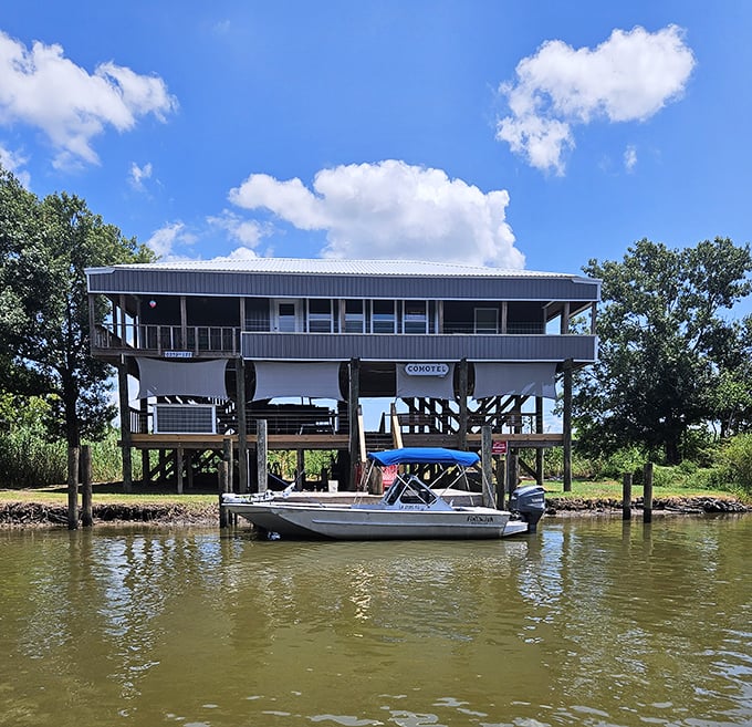 Waterfront living, Louisiana style – these elevated cabins laugh in the face of high tide while offering guests the ultimate room with a view.