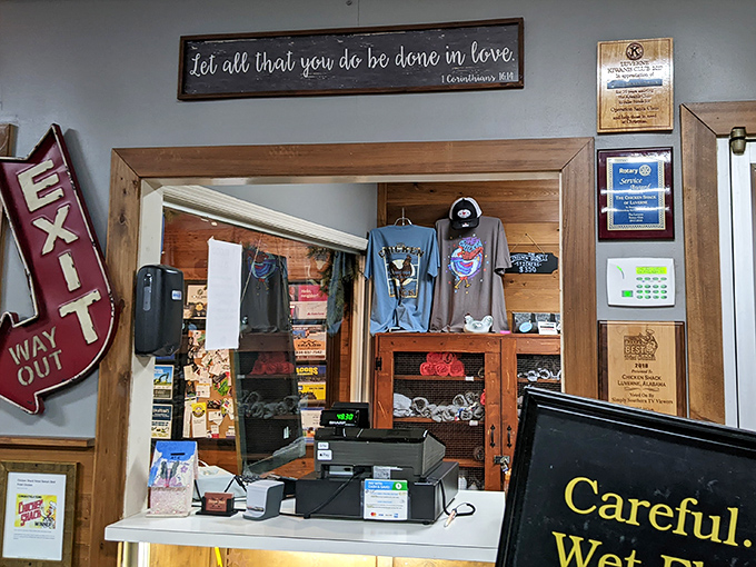 Biblical wisdom meets Southern hospitality at the counter. Those t-shirts aren't just merchandise&mdash;they're wearable bragging rights for chicken connoisseurs.
