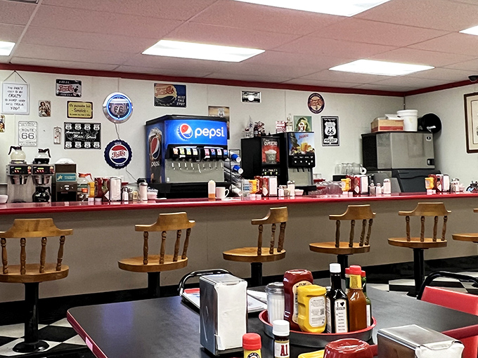 Counter seating&mdash;where solo diners become temporary neighbors and the coffee refills flow with the reliability of Alaskan salmon runs.