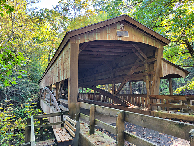 This covered bridge doesn't just span a creek—it connects present-day visitors to a simpler time when craftsmanship mattered and GPS wasn't a thing.