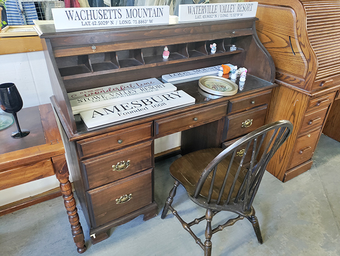 This roll-top desk has seen some history and is ready for yours. Hemingway would have written a novel at this beauty.