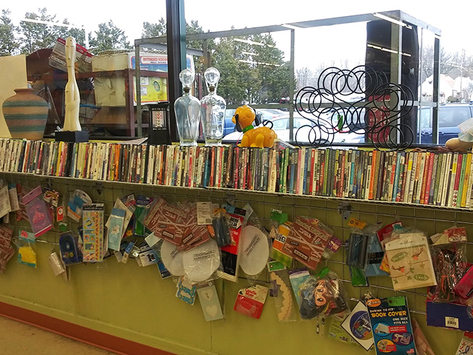 The DVD wall stands as a monument to pre-streaming entertainment, when "Netflix and chill" meant a trip to Blockbuster and microwave popcorn.