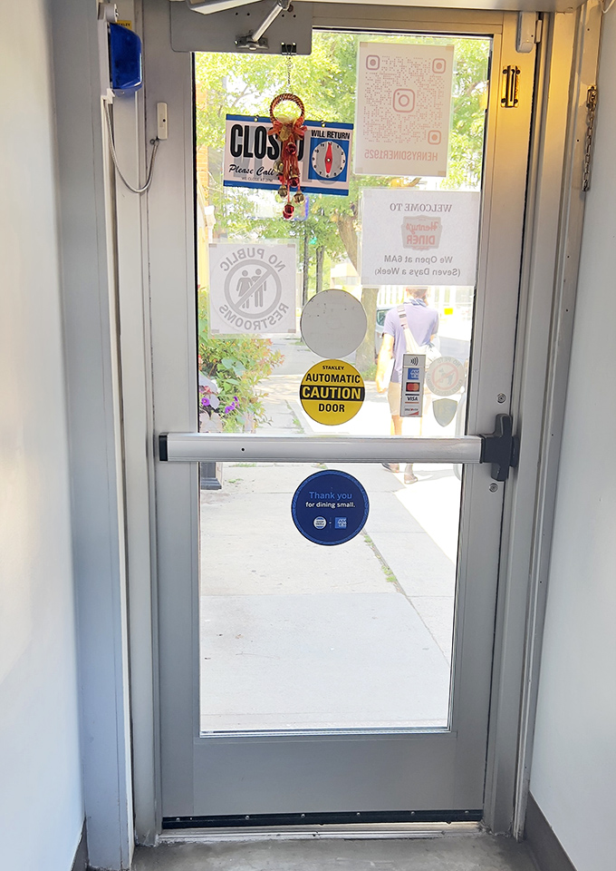 The exit door&mdash;where satisfied customers waddle out after consuming pancakes the size of manhole covers, already planning their return visit.