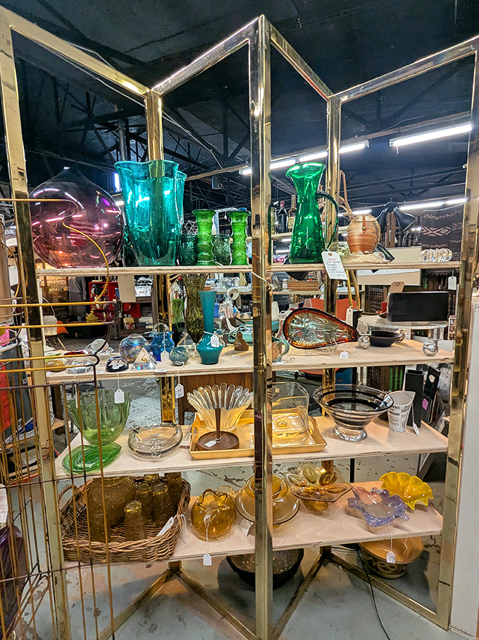 Brass and glass: a mid-century marriage made in heaven, displayed with the reverence these treasures deserve.