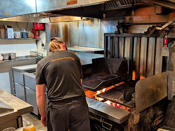 Where the magic happens&mdash;watching the dance of flame and smoke as patties sizzle over Vermont hardwood is dinner and a show.