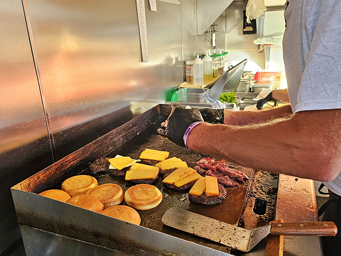 Where the magic happens. Watching cheese melt onto patties on this well-seasoned grill is better than any streaming service.