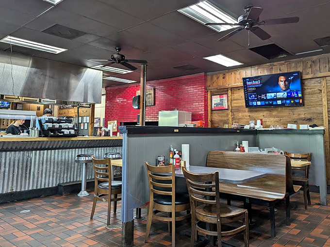 The dining room's mix of wood and brick feels like eating at your favorite uncle's house&mdash;if he happened to be a pitmaster.
