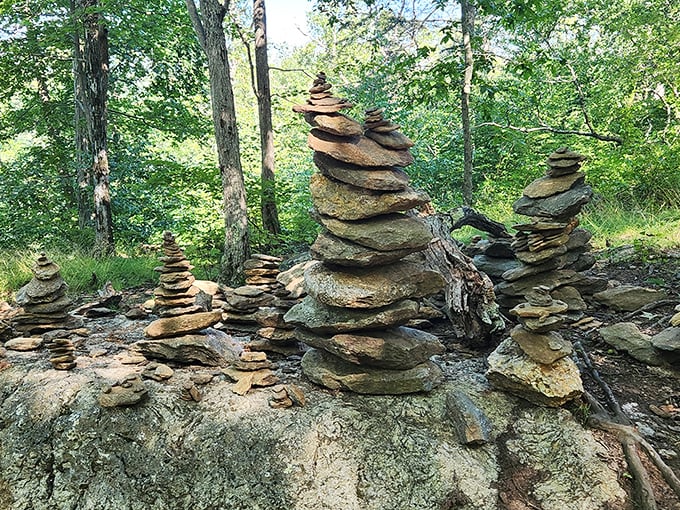 Rock cairns stand like tiny monuments to human patience. Meditation in stone form &ndash; no app required.