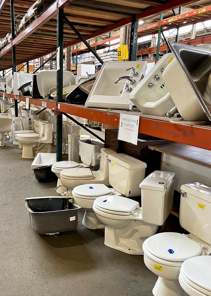 The bathroom section: where toilet humor meets serious savings. One person's discarded throne becomes another's porcelain palace upgrade.