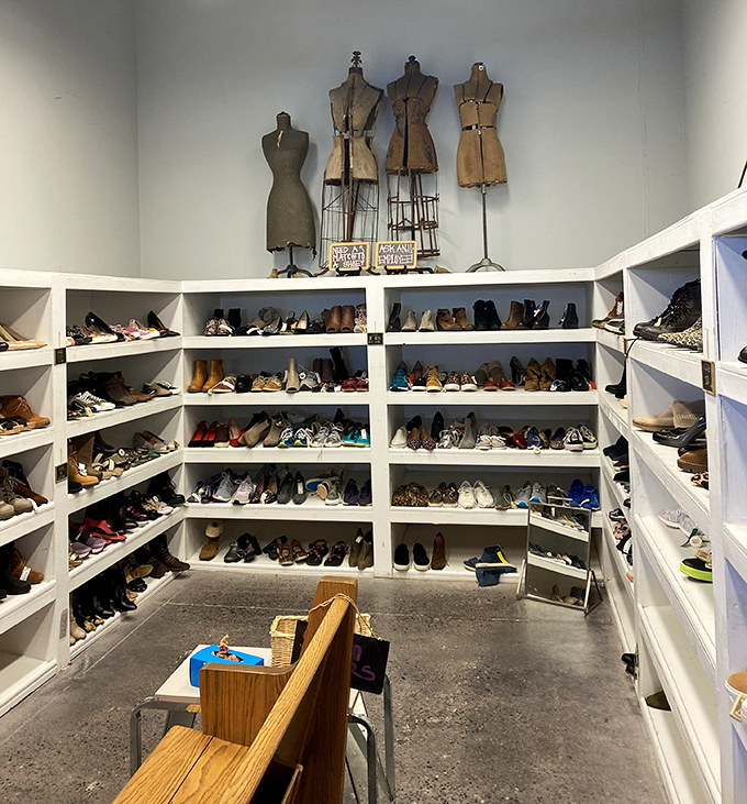 The shoe room&mdash;where vintage mannequins stand guard over an army of barely-worn footwear, organized with a precision that would make Marie Kondo weep with joy.