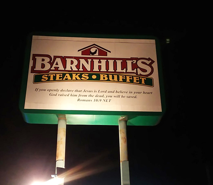 The beacon that guides hungry travelers through the night. This sign doesn't just advertise a restaurant—it promises salvation for empty stomachs.