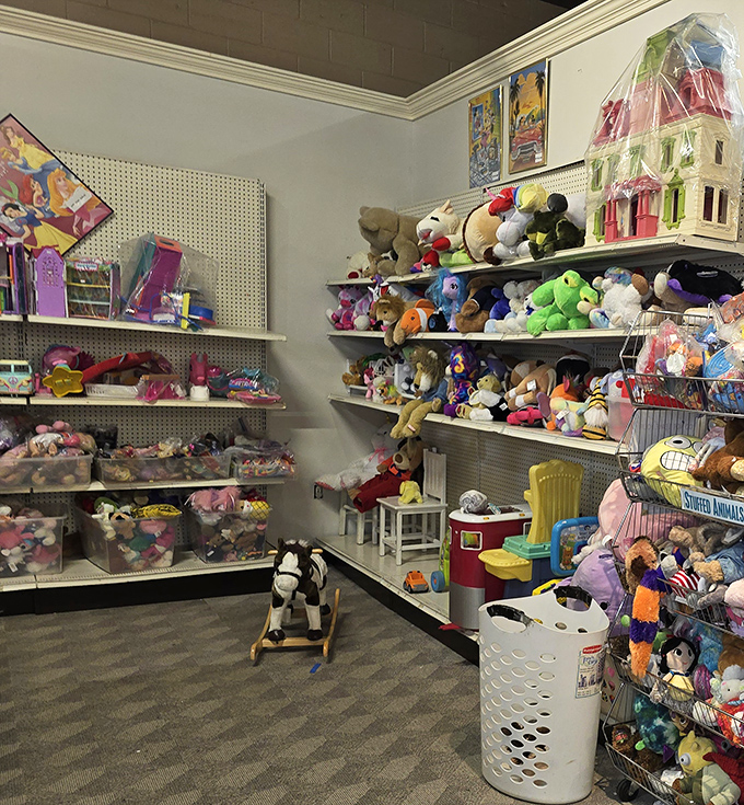 Stuffed animals galore&mdash;each one hoping for a second chance at being someone's bedtime buddy. The rocking horse has miles left to gallop.