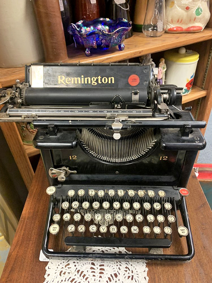 This Remington typewriter awaits the next great American novel. Just imagine the satisfying clack-clack-ding that once accompanied the thoughts of writers before delete keys existed.